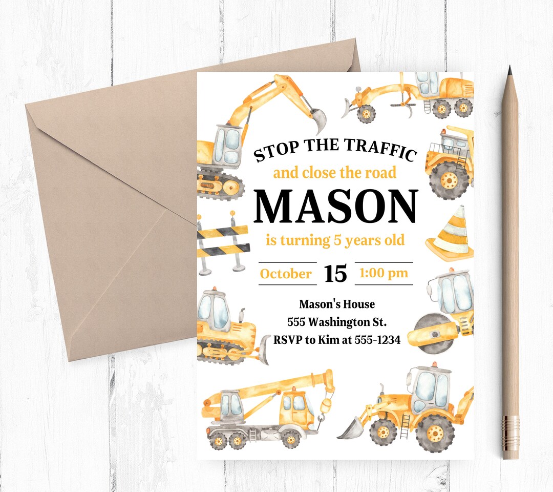 Construction Party Invitation, Construction Party, Construction ...