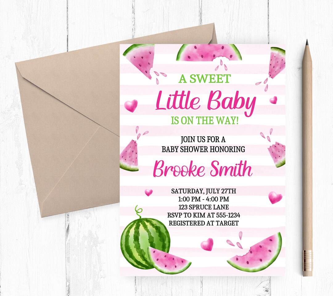 Watermelon Baby Shower Invitation, Watermelon Baby Shower, Sweet Little ...