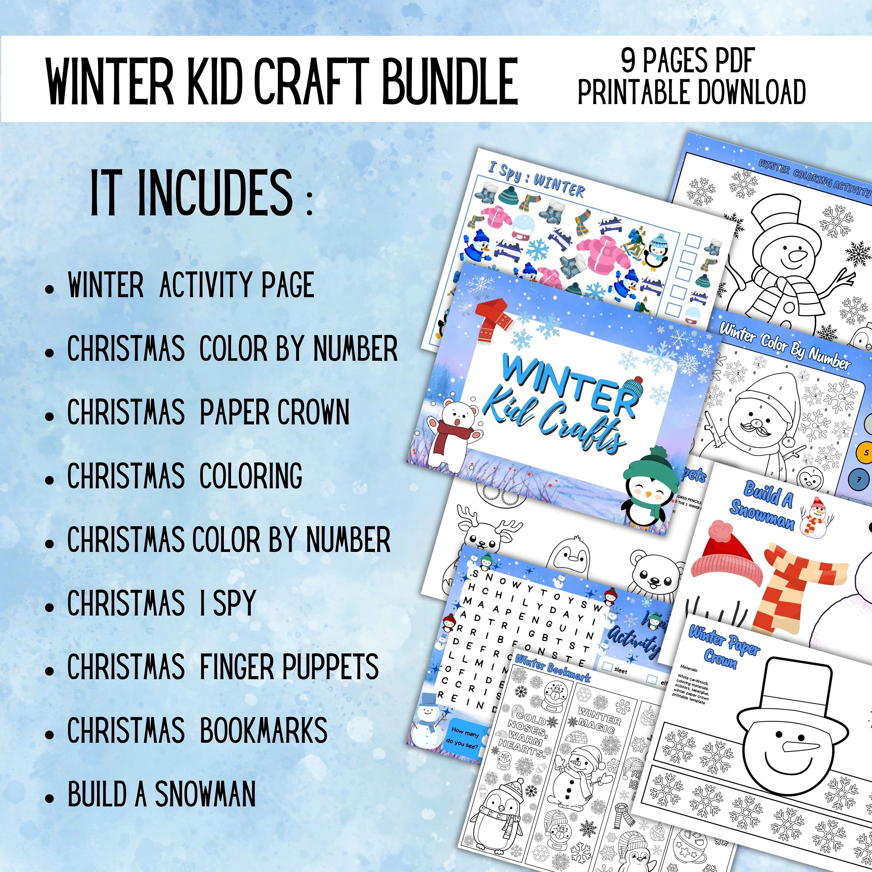 Winter Kids Activity Bundle: Printable Crafts & Coloring Pages - Etsy