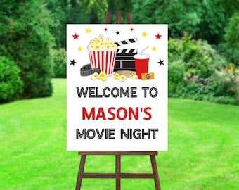 Editable Backyard Movie Night Welcome Sign Outdoor Movie Birthday Party ...