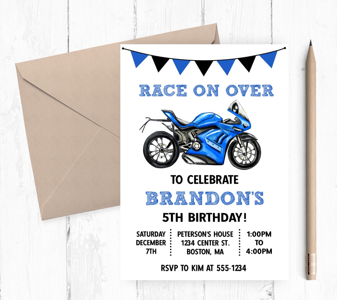 Motorcycle Invitation, Motorcycle Party, Motorcycle Birthday, Blue ...