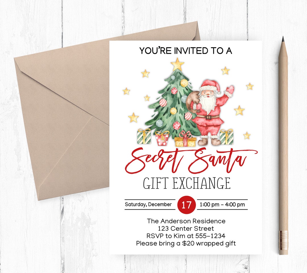 Secret Santa Gift Exchange Invitation, Secret Santa Party, Christmas ...