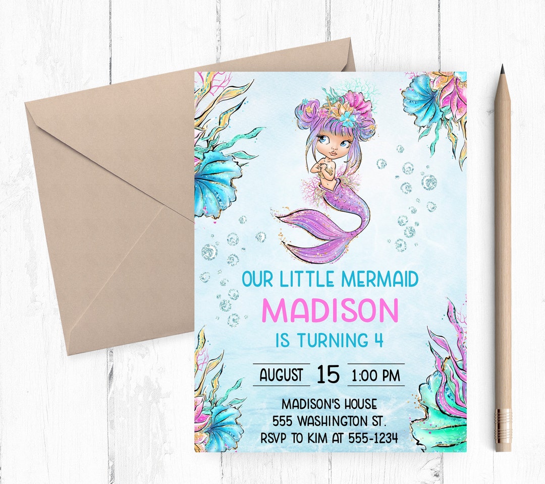 Mermaid Birthday Invitation, Mermaid Party Invites, Mermaid Party ...