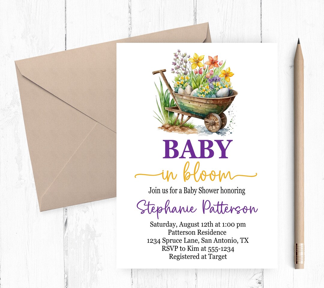 Floral Wheelbarrow Baby Shower Invitation: Baby in Bloom - Etsy