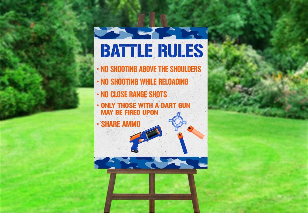 Dart Gun Battle Rules Sign, Dart Gun Party, Dart Gun Birthday, Dart Gun ...