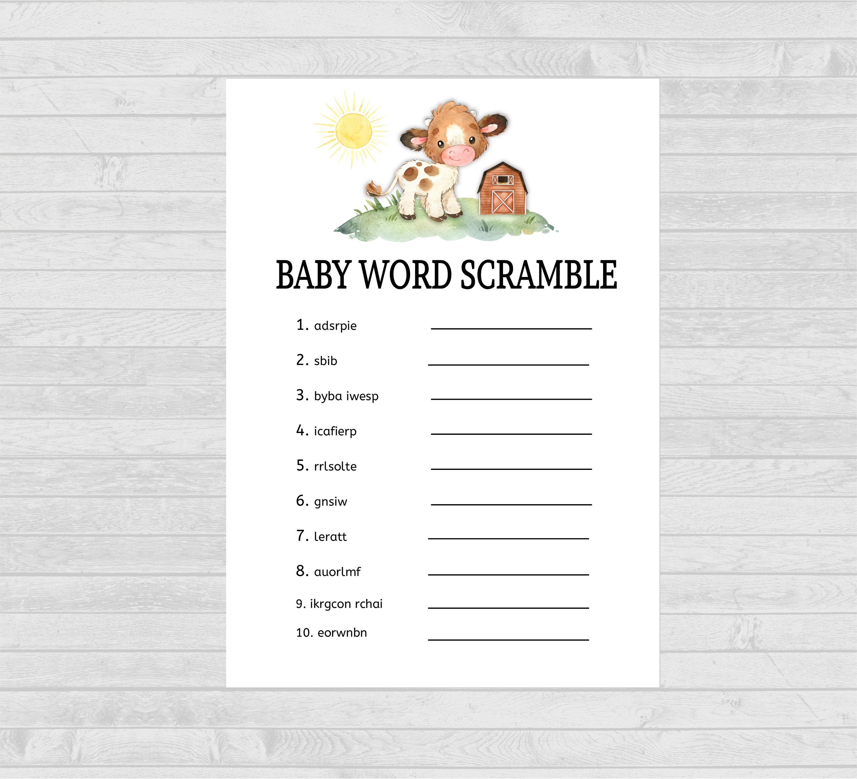 Cow Baby Shower Word Scramble Baby Shower Game Baby Shower - Etsy