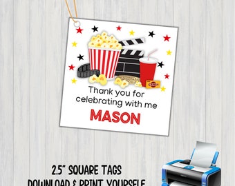 Movie Popcorn Birthday Party Stickers, Movie Birthday Decorations ...