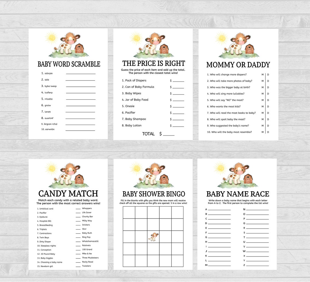 Cow Baby Shower Games Bundle: 6 Printable Games - Etsy