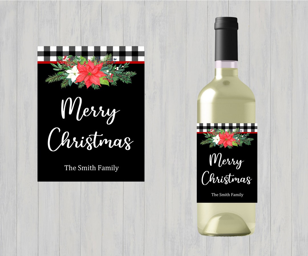 Merry Christmas Wine Label, Wine Labels, Christmas Gift, Holiday Gift ...