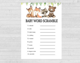 Woodland Baby Shower Game, Word Scramble Game, Woodland Forest Animals ...