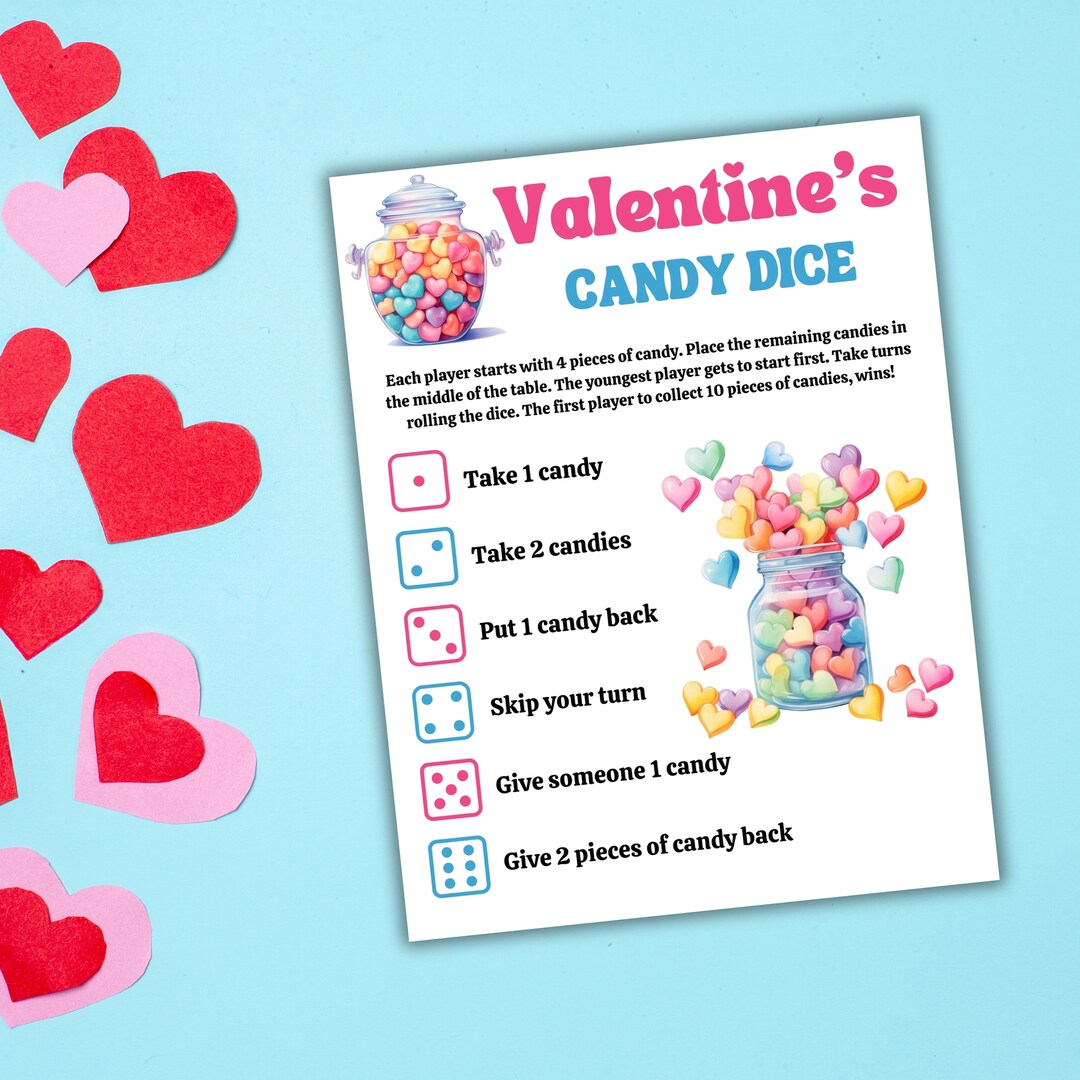Valentine Candy Dice Game, Valentine's Party Games for Kids, Kids Games ...