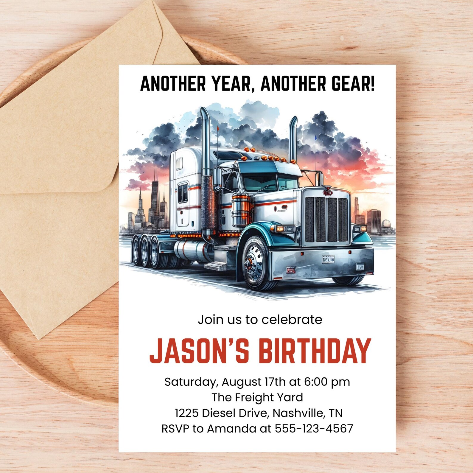 Semi Truck Birthday Invitation: Big Rig Party Invite - Etsy