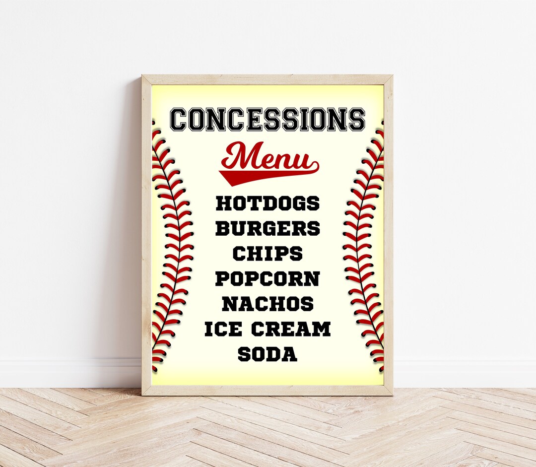 Softball Concessions Menu Sign, Softball Party Menu, Softball Birthday ...