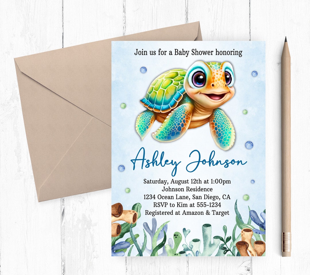 Turtle Baby Shower Invitation: Sea Turtle Party Invite - Etsy