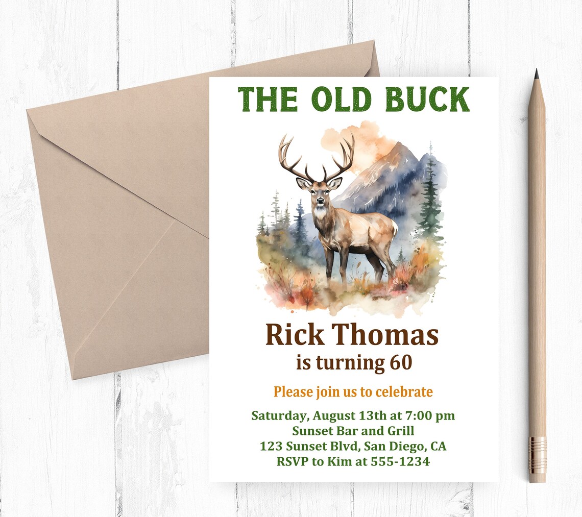 Old Buck Birthday Invitations, Deer Birthday Invitation, Deer Party ...