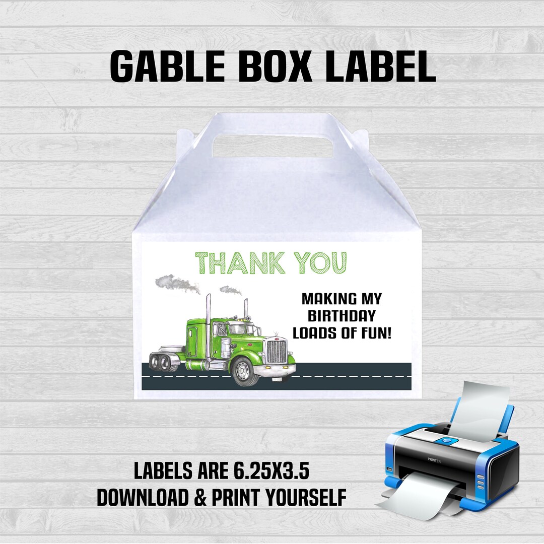 Semi Truck Gable Box Labels, Semi Truck Party, Semi Truck Birthday ...