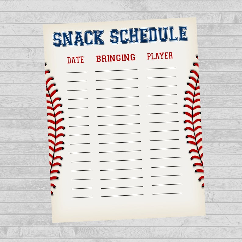 Printable Baseball Snack Schedule Sign up Sheet, Baseball Snack ...