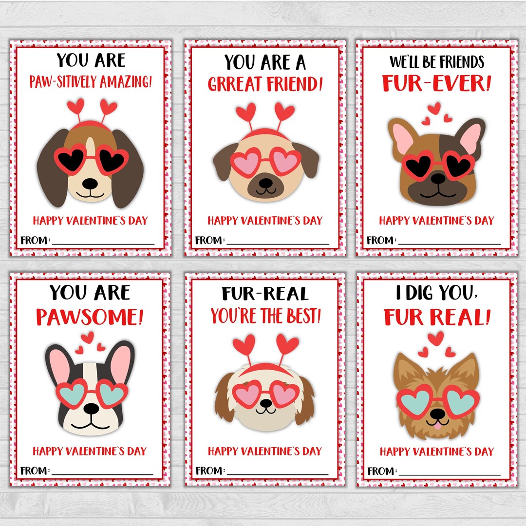 Dog Valentine Cards, School Valentine Tags, Kids Valentine Cards ...