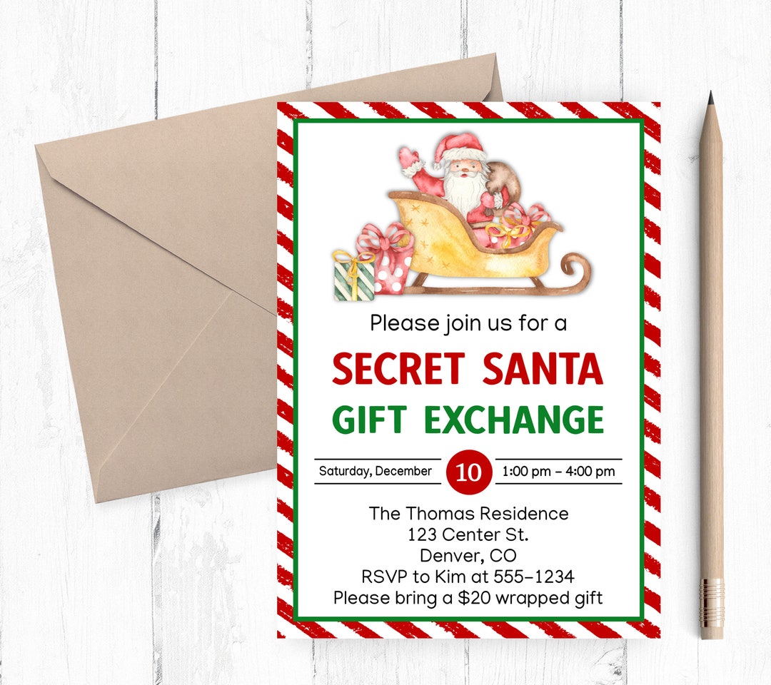 Secret Santa Gift Exchange Invitation, Secret Santa Party, Christmas ...