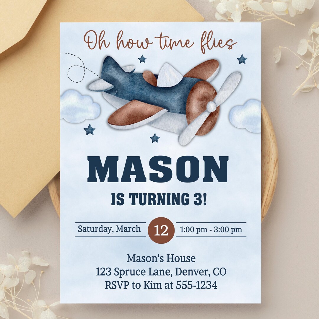 Airplane Birthday Invitation: Customizable Party Invites - Etsy