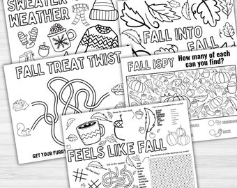 Kids Fall Activity Placemats, Printable Autumn Coloring Pages, Games ...