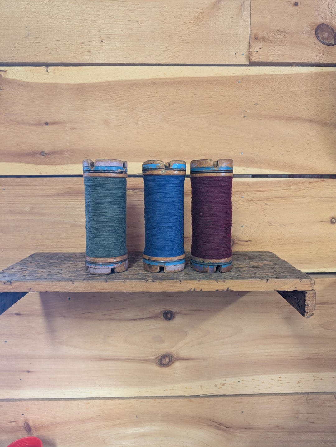 Set of 3 Wood Roving Bobbins 6 Inches Tall X 2 Inches Wide With Yarn ...