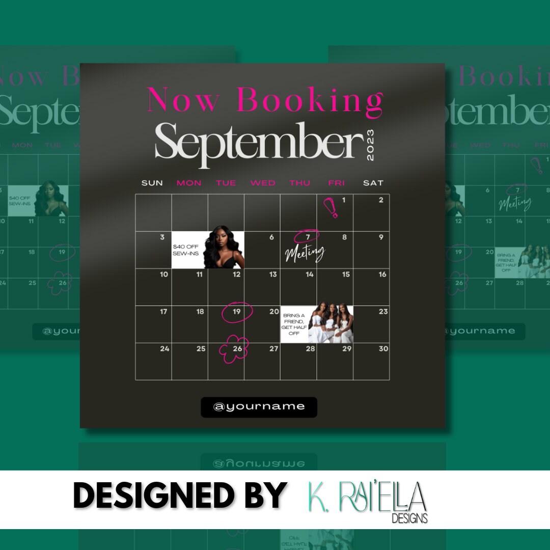 Now Booking Calendar Flyer, Social Media Flyer, Salon Suite Flyer, DIY ...
