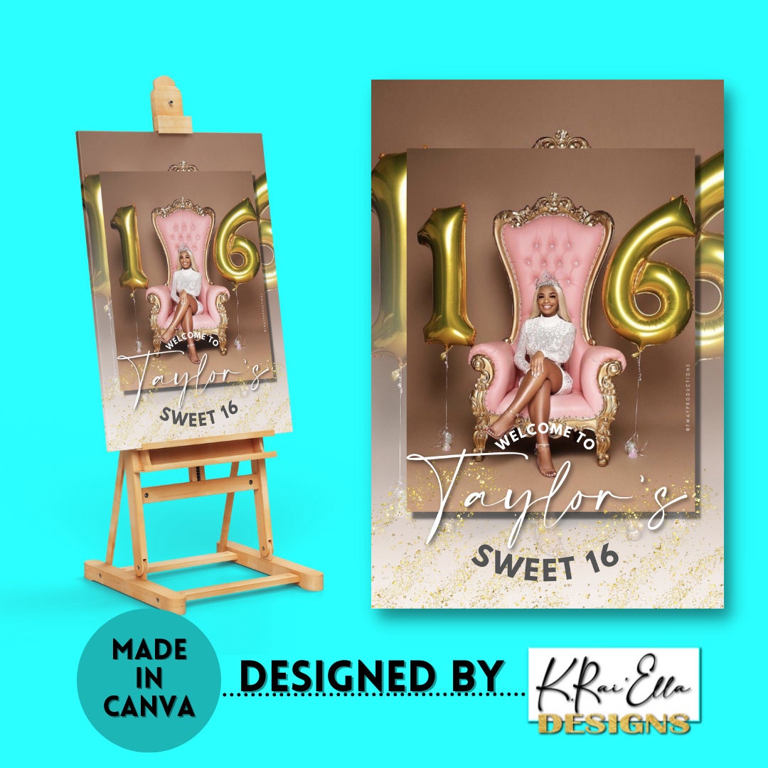 Sweet 16 Welcome Sign With Picture, Sweet Sixteen Welcome Poster, 16th ...