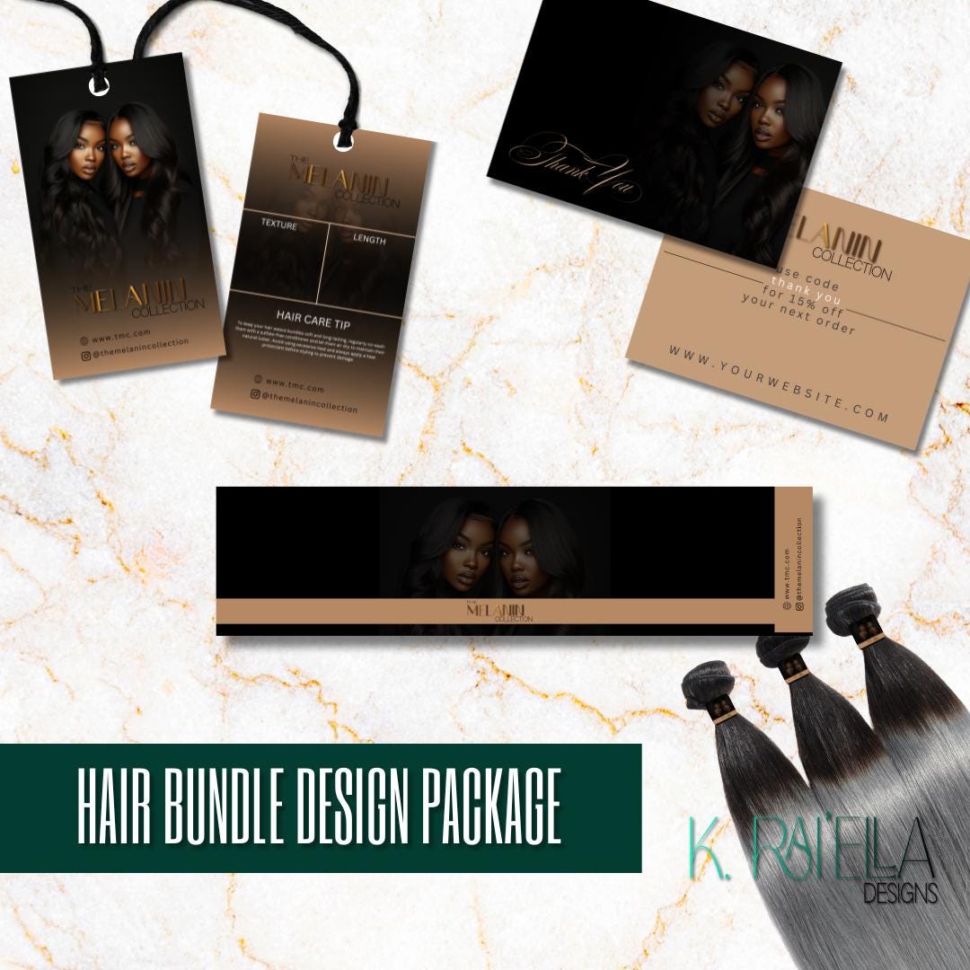 Hair Bundle Design Package, Hair Extensions Design, Hair Bundle Tag ...