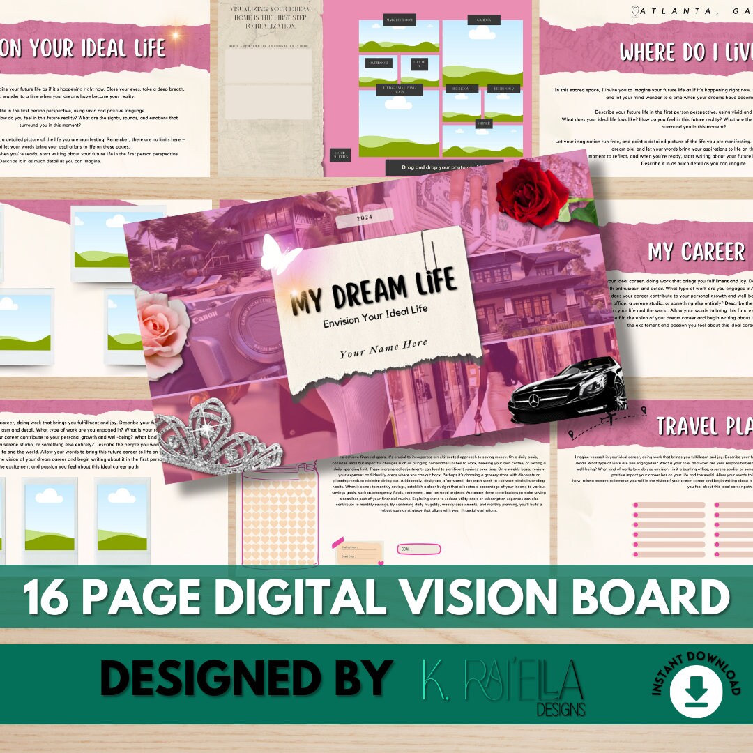 Vision Board Ebook Workbook Template, Manifesting Mindset, Goodnotes ...