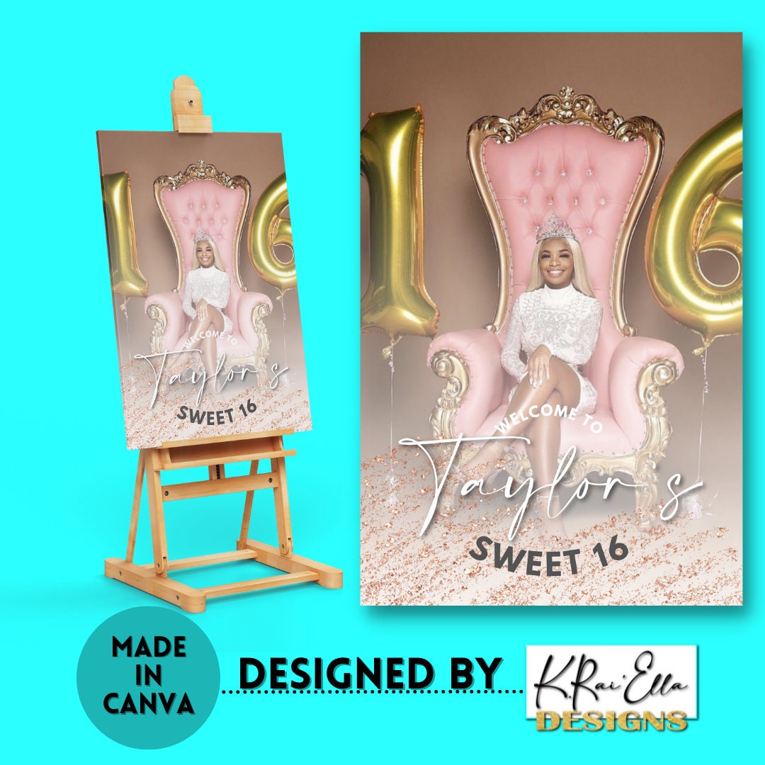 Sweet 16 Welcome Sign With Picture, Sweet Sixteen Welcome Poster, 16th ...