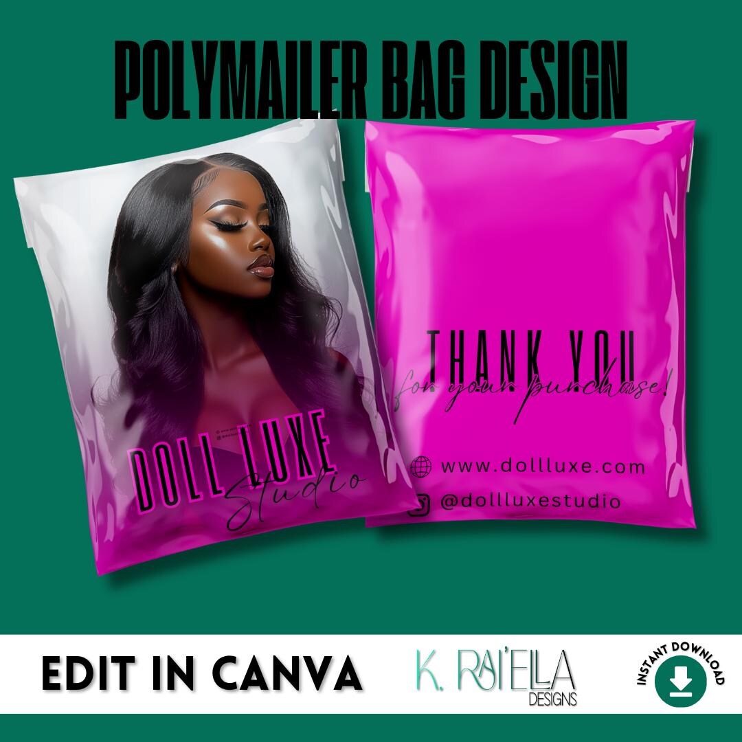 Polymailer Bag Design | Lace Front & Bundles Box Packaging Design | DIY Editable in Canva ...