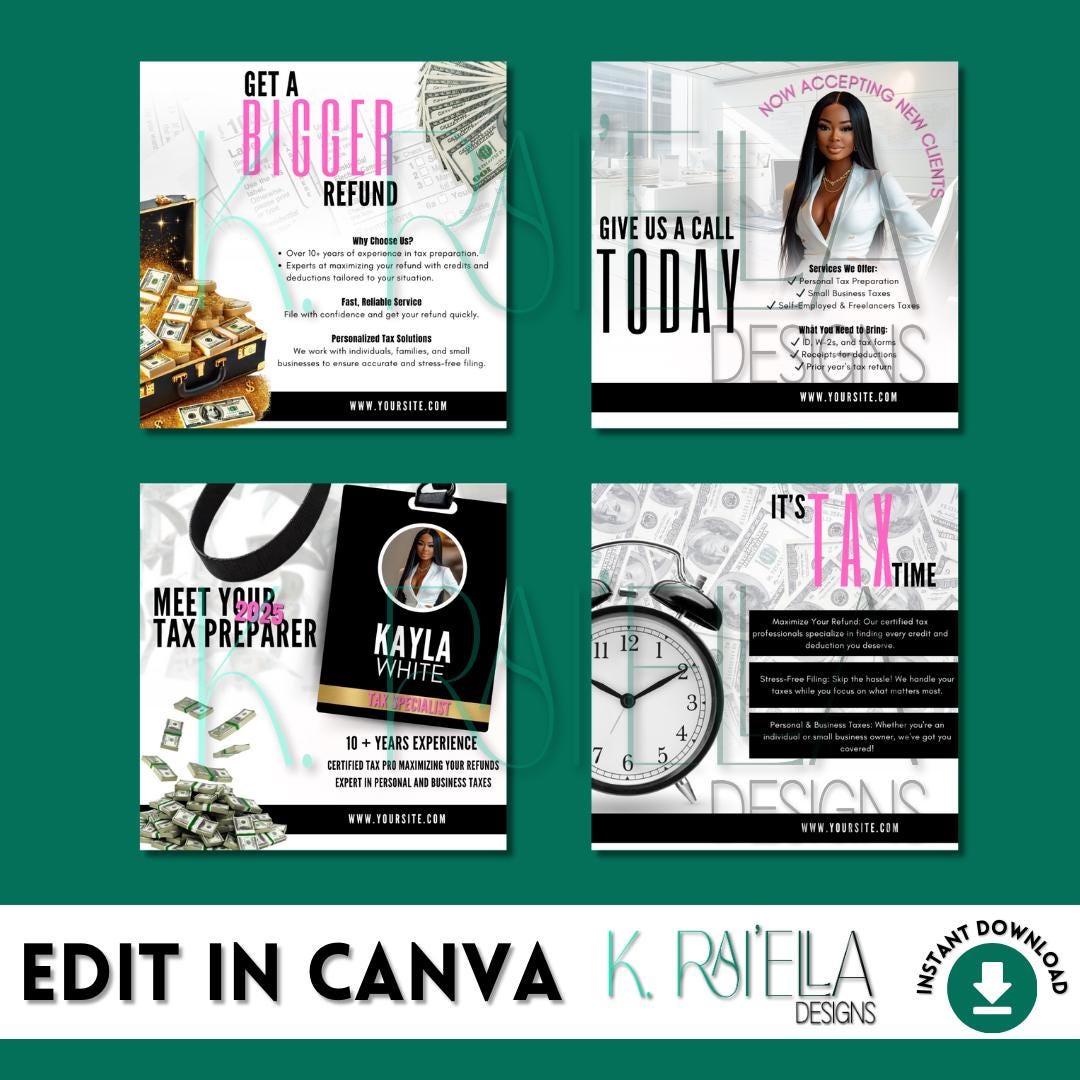 Tax Prep Flyers, Canva DIY Tax Flyers, Tax Preparer Promo, Tax Prep ...
