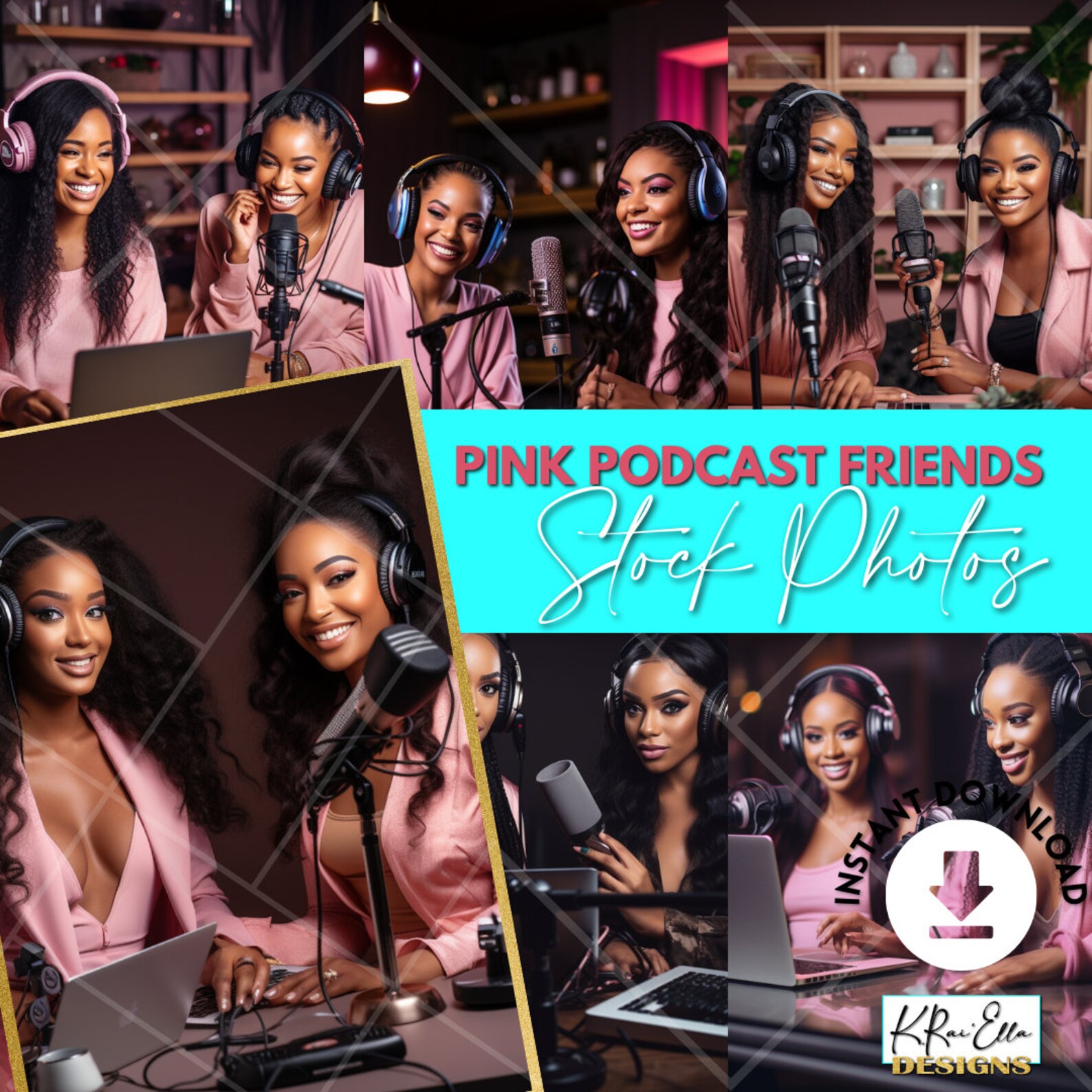 Pink Podcast Friends Stock Photo Bundle, Black Girl Stock Photos, Stock ...
