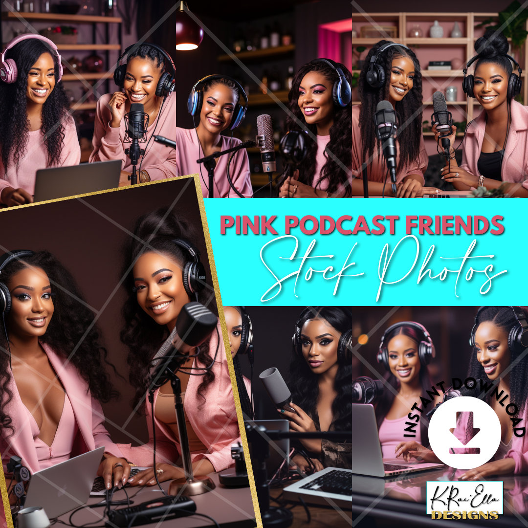 Pink Podcast Friends Stock Photo Bundle, Black Girl Stock Photos, Stock ...