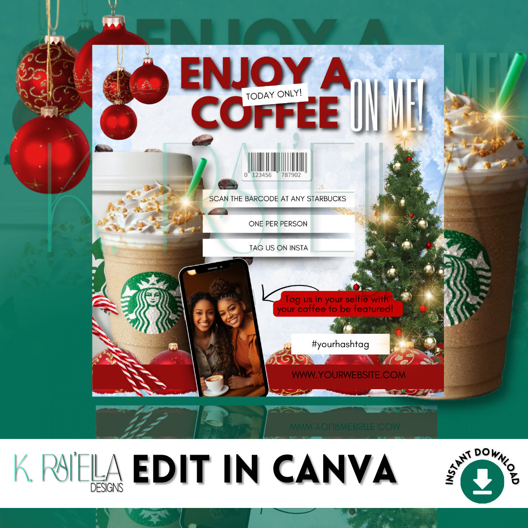 Christmas Enjoy a Coffee on Me Flyer/canva Template/diy Flyer/social Media Template/canva Flyers ...