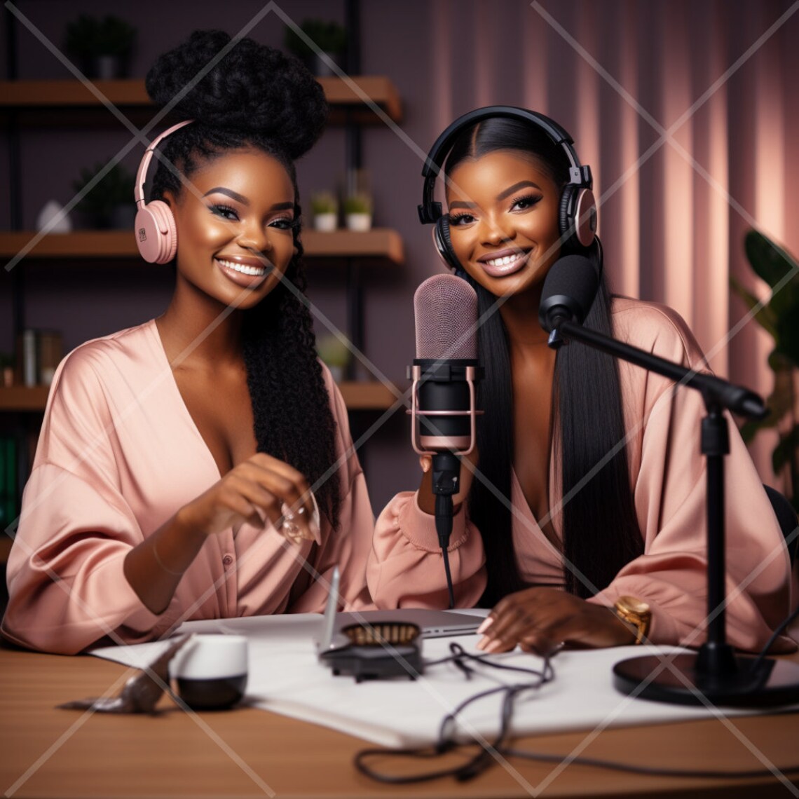 Pink Podcast Friends Stock Photo Bundle, Black Girl Stock Photos, Stock ...