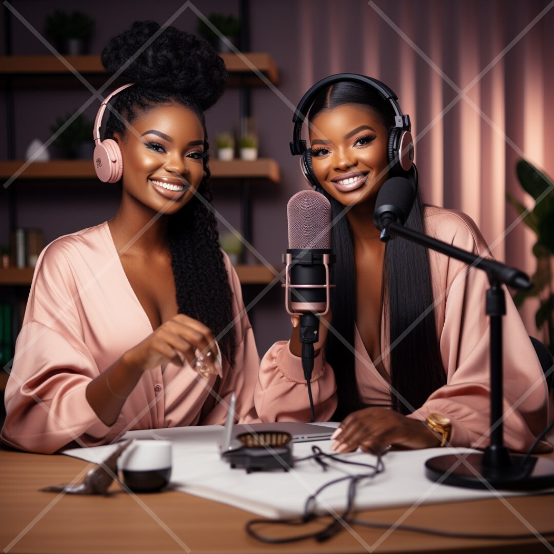 Pink Podcast Friends Stock Photo Bundle, Black Girl Stock Photos, Stock ...