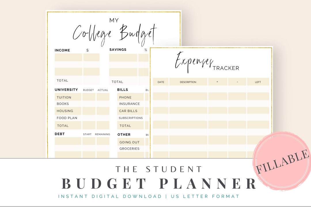 Budget Planner Printable for College Students | 2021 Expense Tracker ...