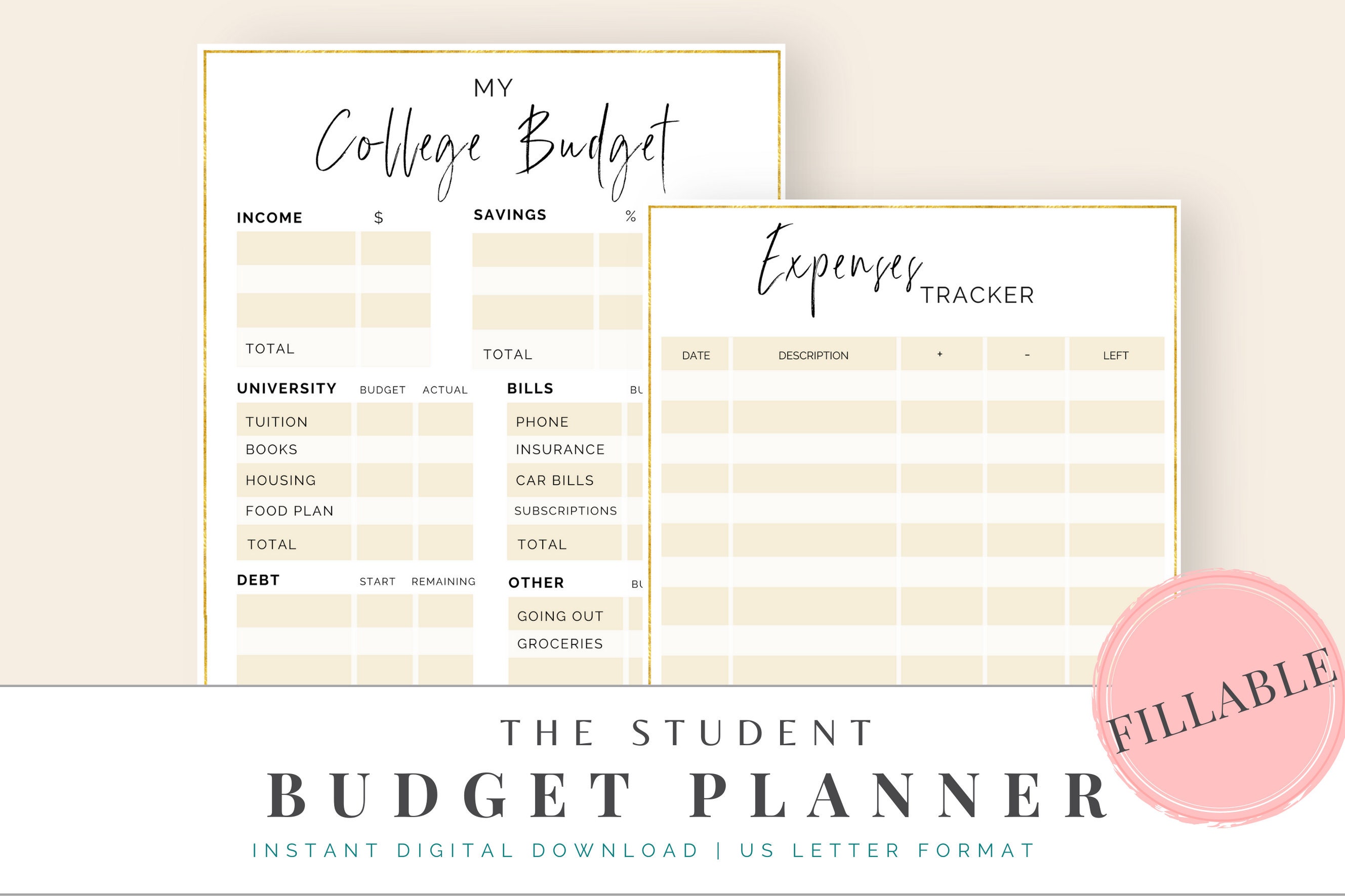 Budget Planner Printable for College Students | 2021 Expense Tracker ...
