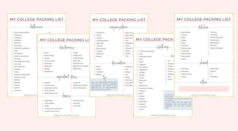 College Moving Checklist Printable, Digital College Organization Plan ...
