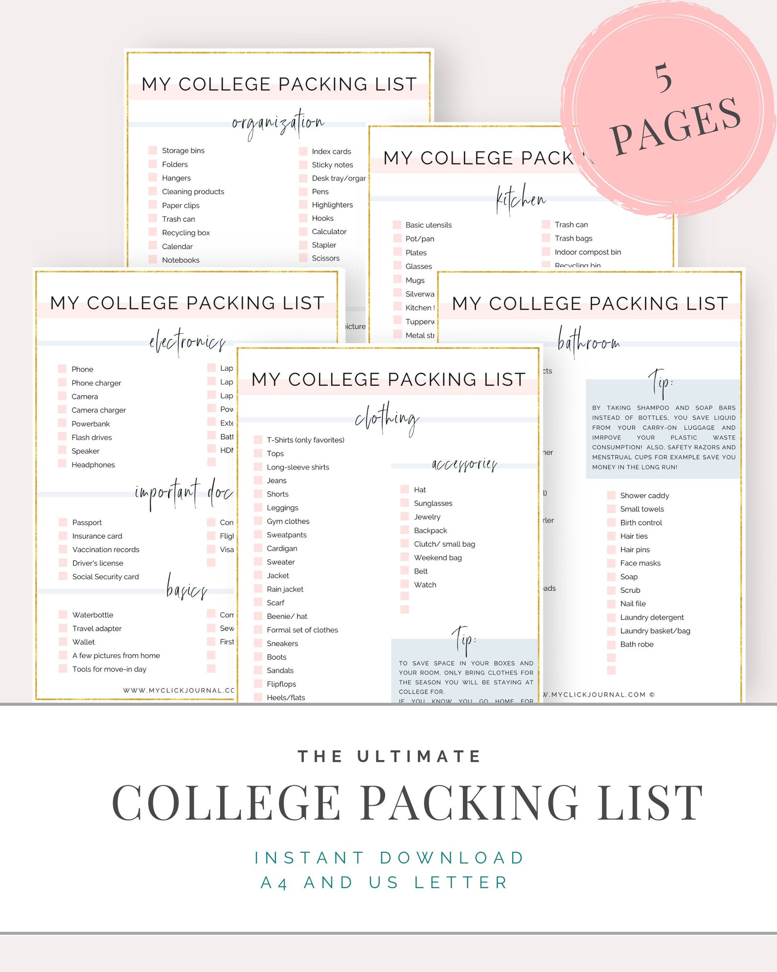 College Moving Checklist Printable, Digital College Organization Plan ...