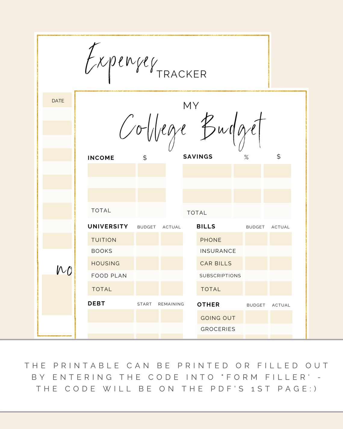 Budget Planner Printable for College Students | 2021 Expense Tracker ...