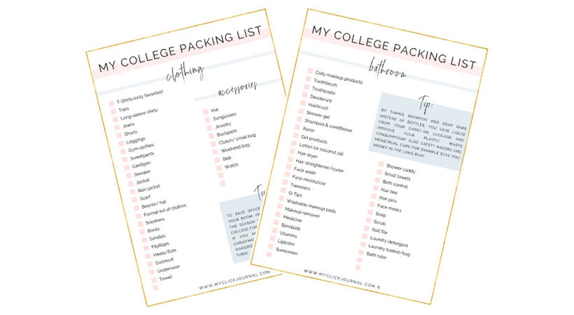 College Moving Checklist Printable, Digital College Organization Plan ...