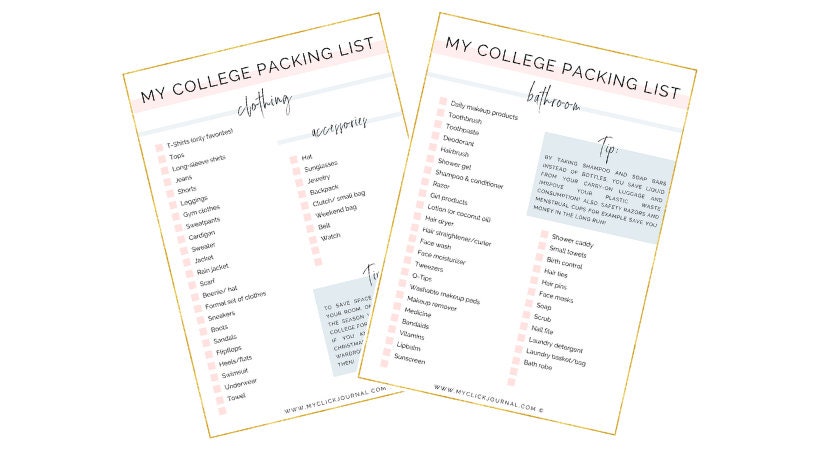 College Moving Checklist Printable, Digital College Organization Plan ...
