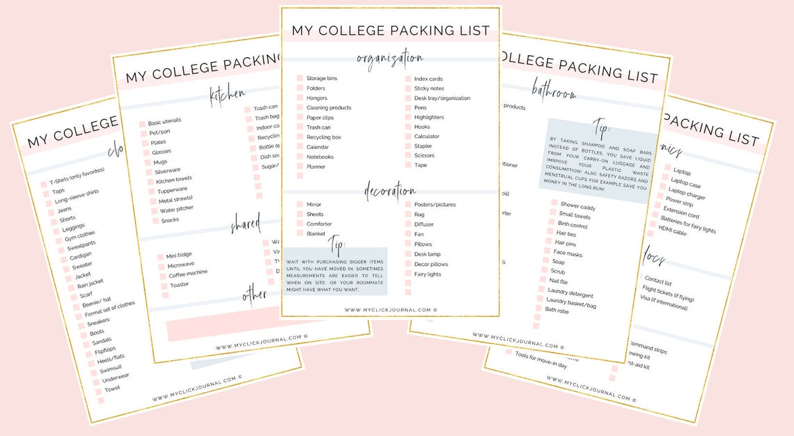 College Moving Checklist Printable, Digital College Organization Plan ...