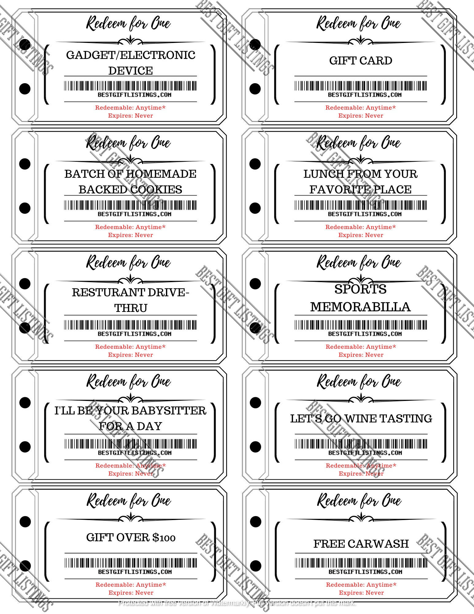Printable Coupon Book for Brother, Instant Download Printable PDF With ...