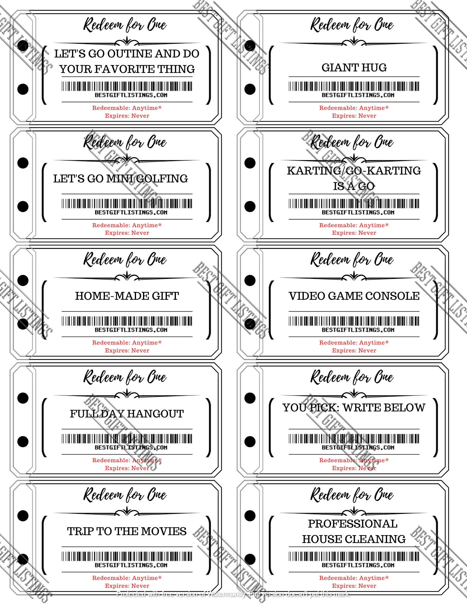 Printable Coupon Book for Brother, Instant Download Printable PDF With ...