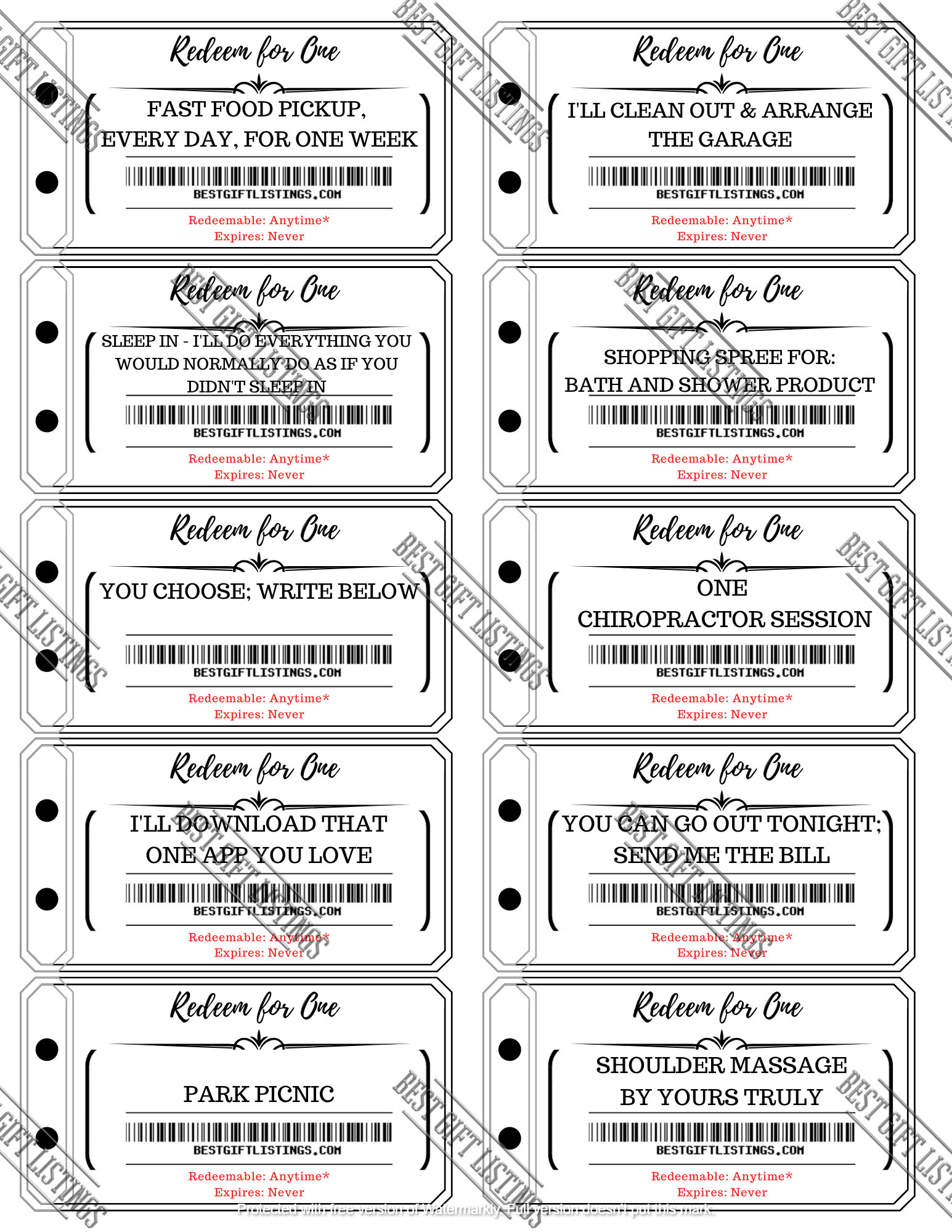 Printable Coupon Book for Brother, Instant Download Printable PDF With ...