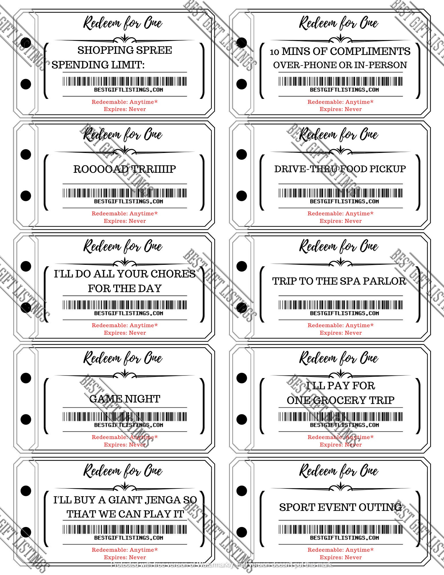 Printable Coupon Book for Brother, Instant Download Printable PDF With ...